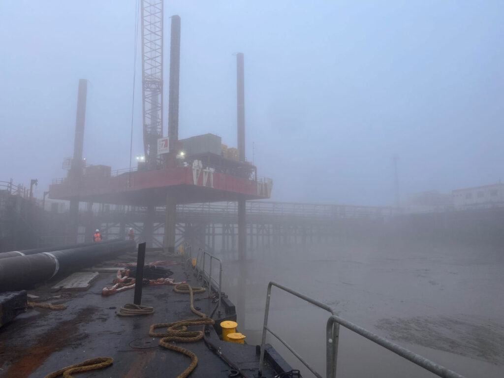 Pontoons at work as various marine civil engineering projects progress ...